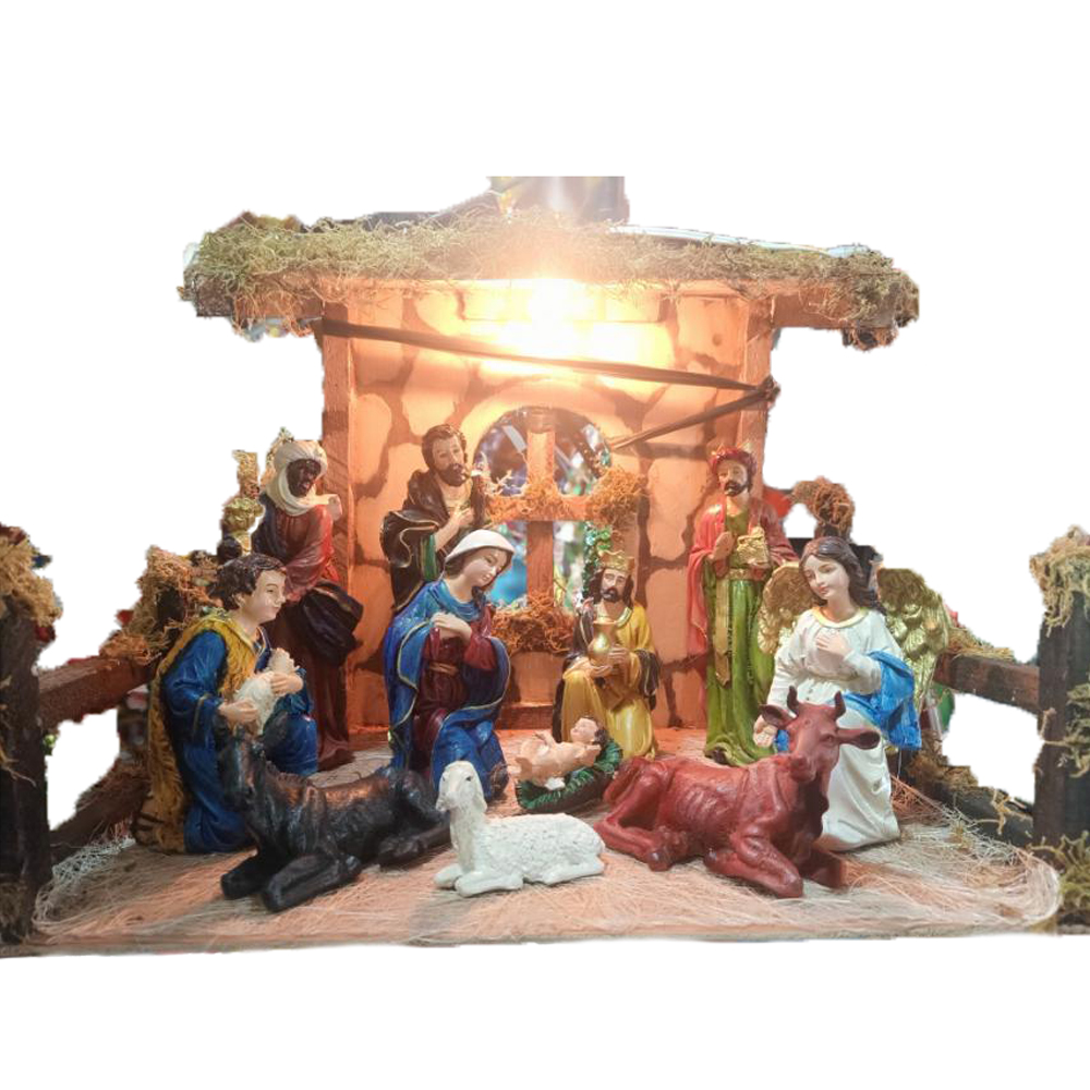 NATIVITY SET BELEN CHRISTMAS DECOR BABY JESUS FIBER RESIN 13" X 14" X ...